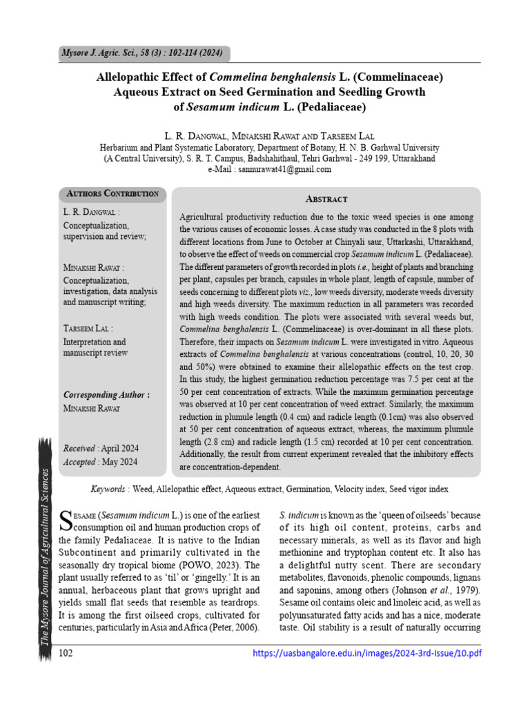 Allelopathic Effect of L. (Commelinaceae) Aqueous Extract On Seed Germination and Seedling ...