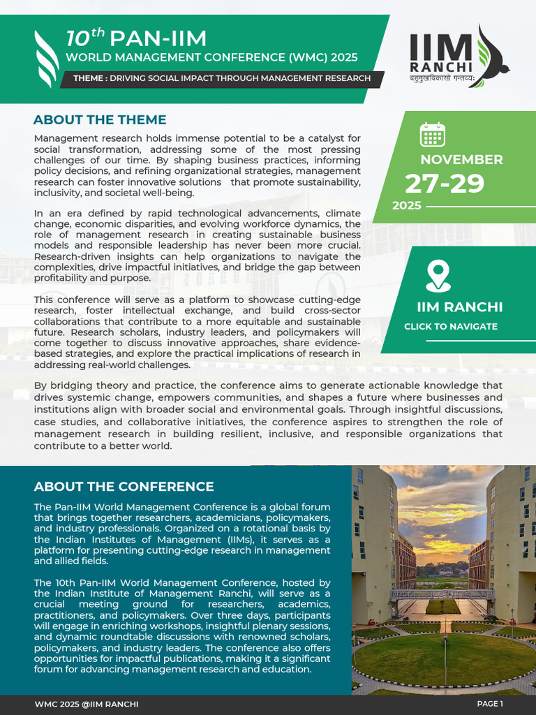 10th Pan-IIM World Management Conference 2025 | PDF | Sustainability ...