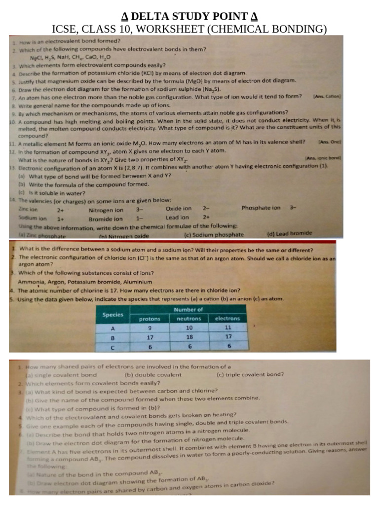 Chemical Bonding (Worksheet) | PDF