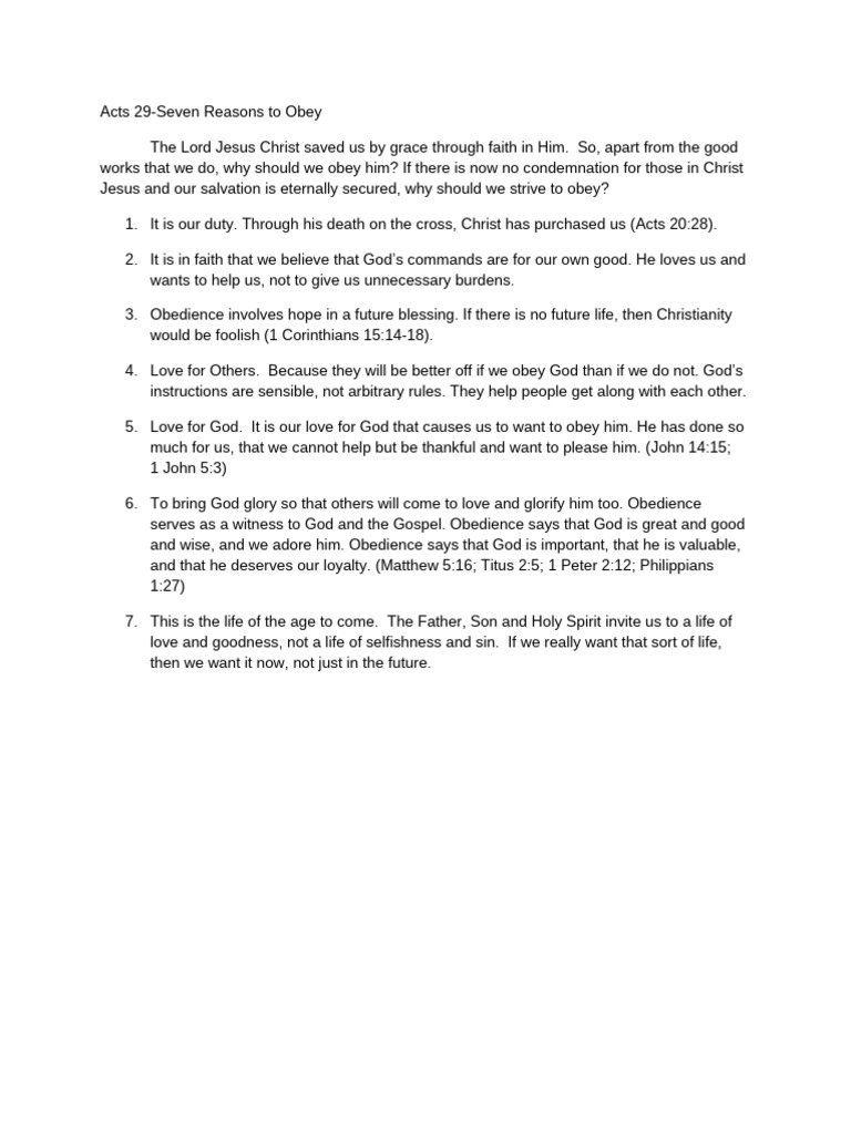 Acts 29-Reasons To Obey | PDF