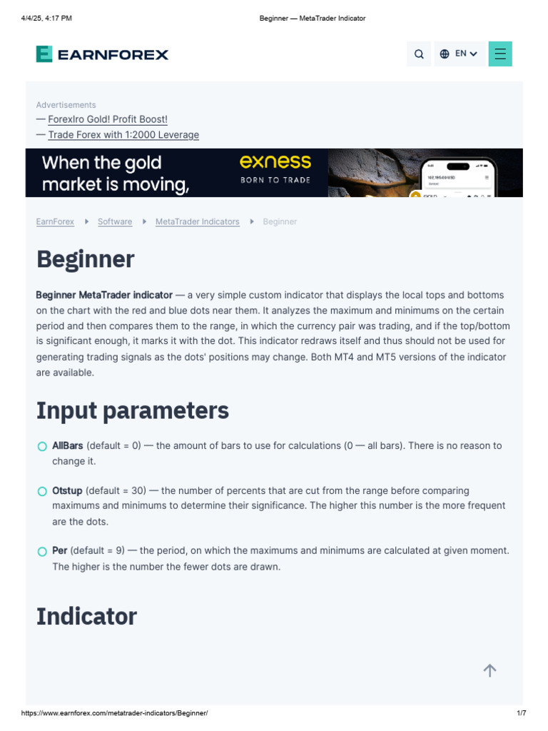 Beginner - MetaTrader Indicator | PDF | Contract For Difference | Foreign Exchange Market
