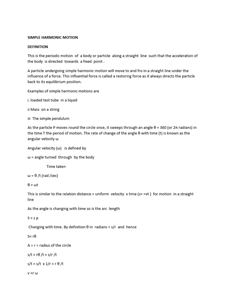 Simple Harmonic Motion | PDF | Oscillation | Pendulum