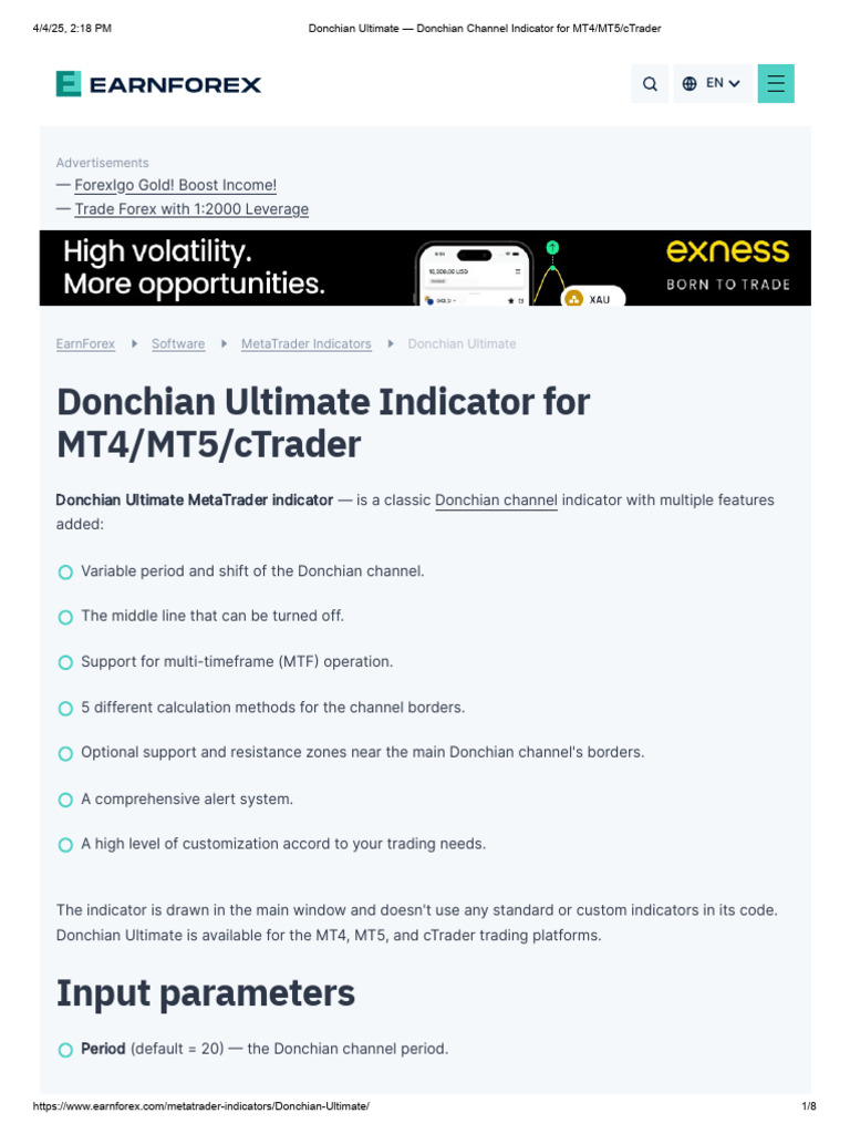 Donchian Ultimate — Donchian Channel Indicator for MT4_MT5_cTrader | PDF | Foreign Exchange ...