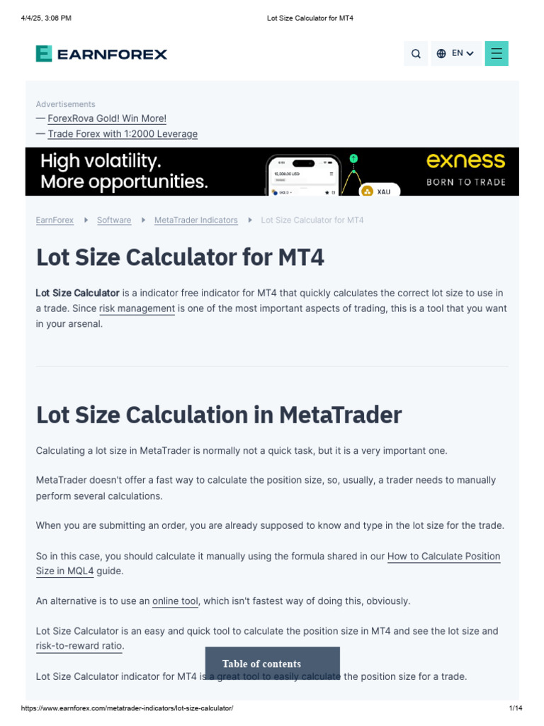 Lot Size Calculator For MT4 | PDF | Foreign Exchange Market | Economies