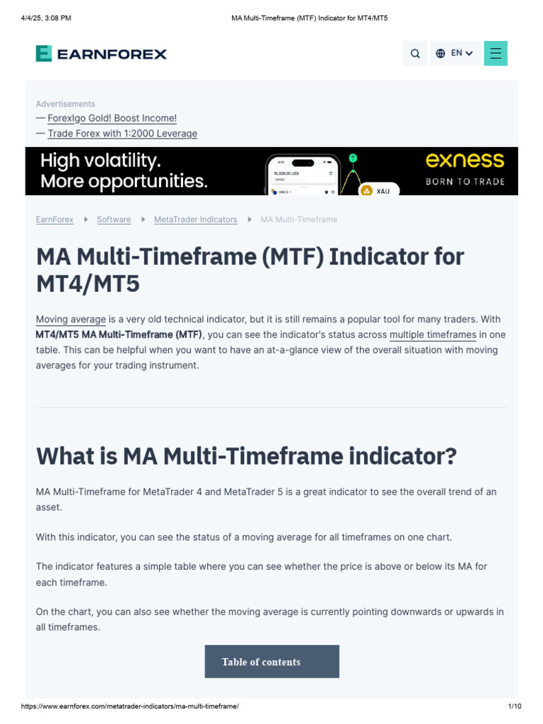 MA Multi-Timeframe (MTF) Indicator For MT4 - MT5 | PDF | Foreign Exchange Market | Contract For ...