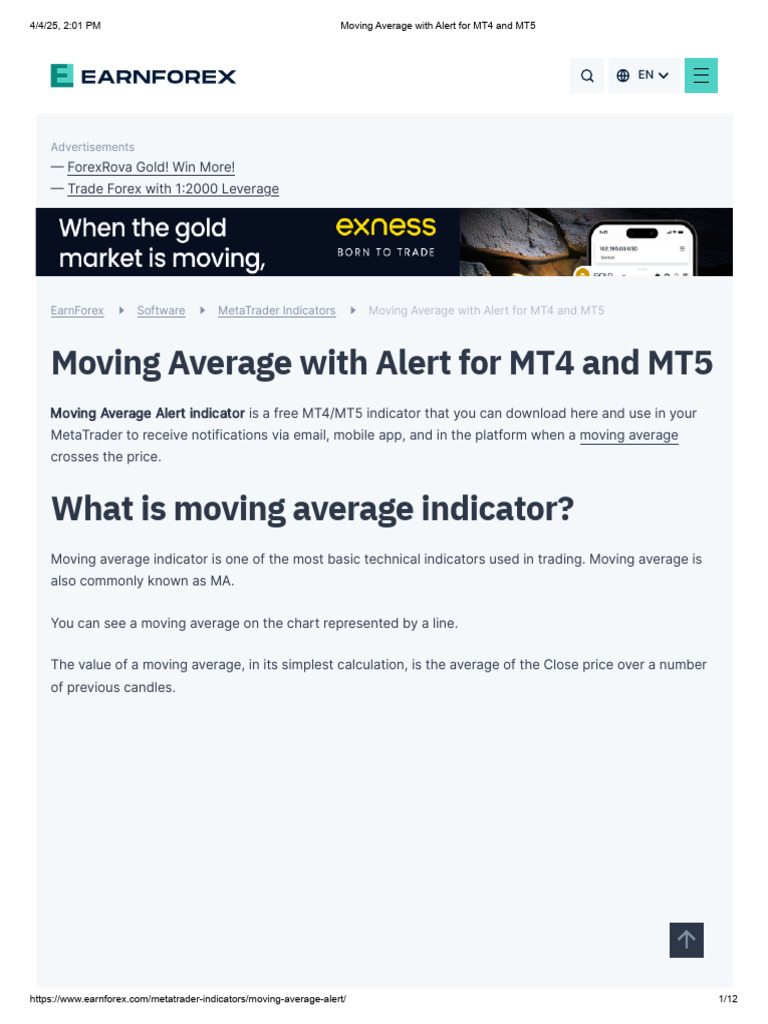 Moving Average With Alert For MT4 and MT5 | PDF | Foreign Exchange ...