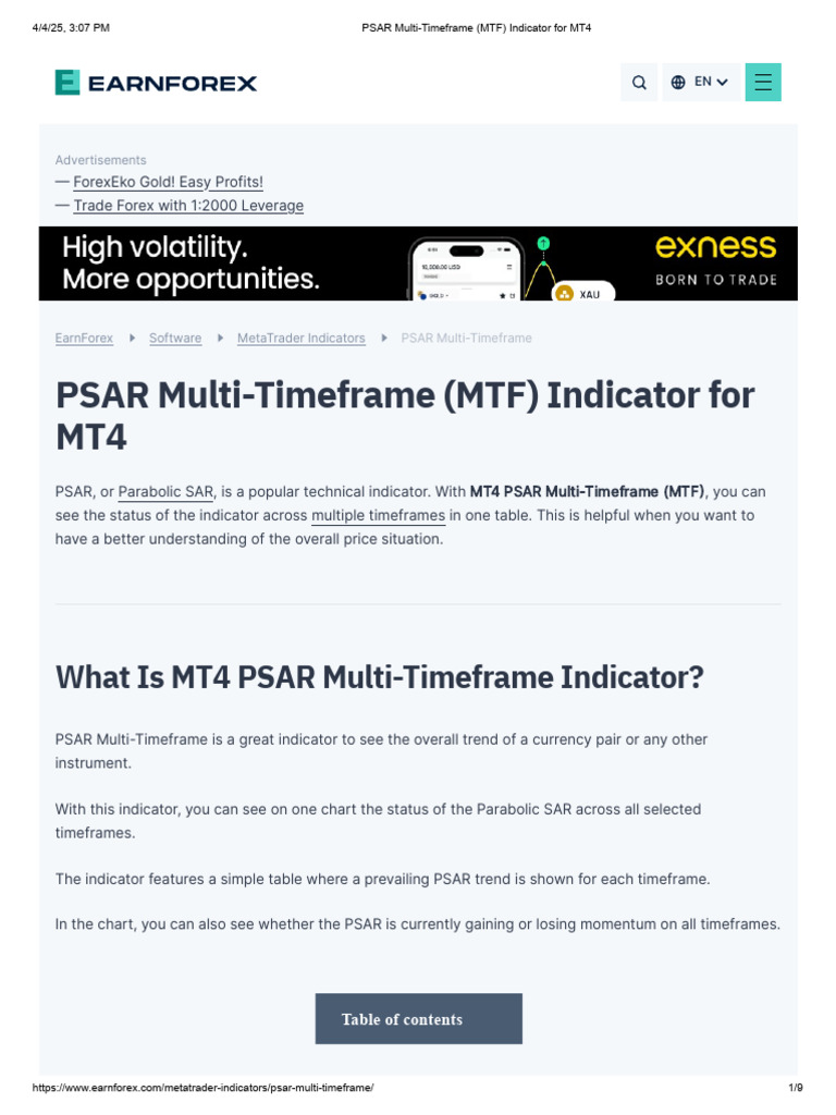 PSAR Multi-Timeframe (MTF) Indicator For MT4 | PDF | Foreign Exchange Market | Financial Markets