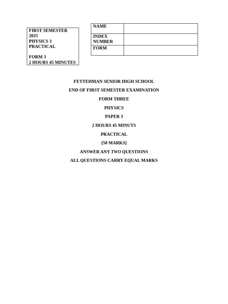 Form 3 Physics Paper 3 2025 | PDF | Optics | Light