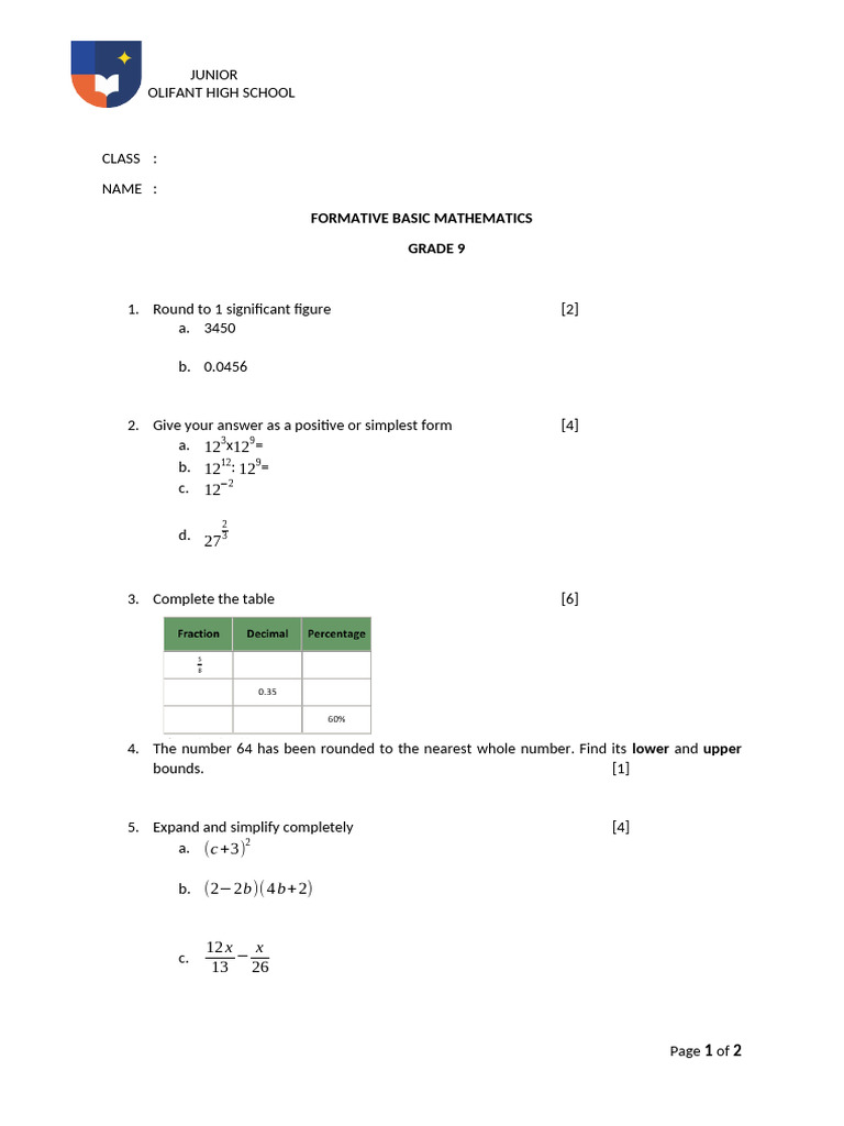 Formative Basic Algebra and Geometry | PDF