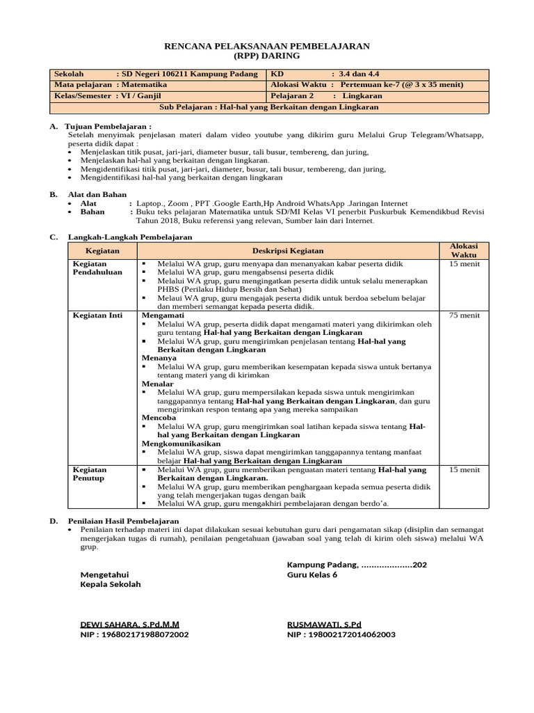 2. RPP BAB 2 Lingkaran | PDF