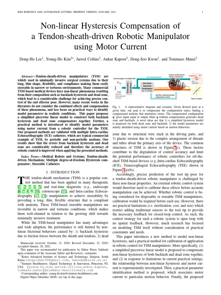 Non-Linear Hysteresis Compensation of - A Tendon-Sheath-Driven Robotic Manipulator - Using Motor ...
