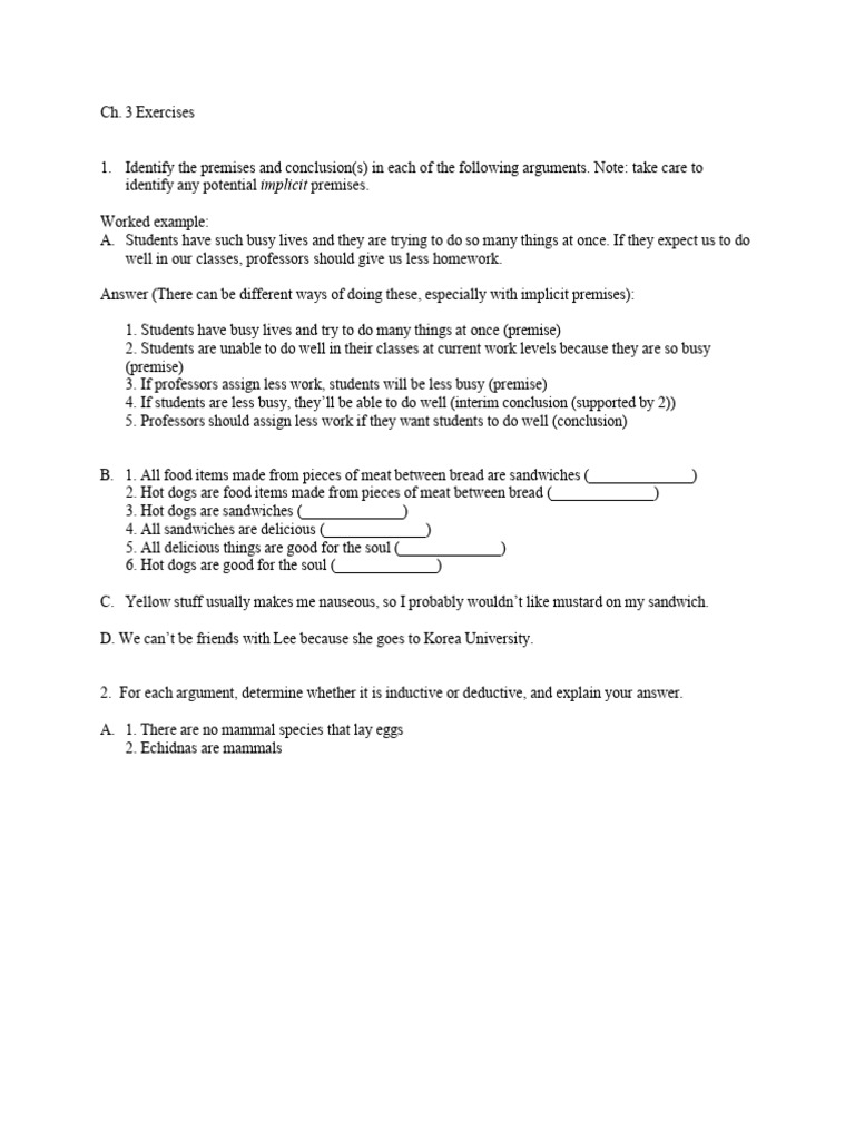 Ch 3 Exercises (Spring 2025) | PDF | Deductive Reasoning | Argument