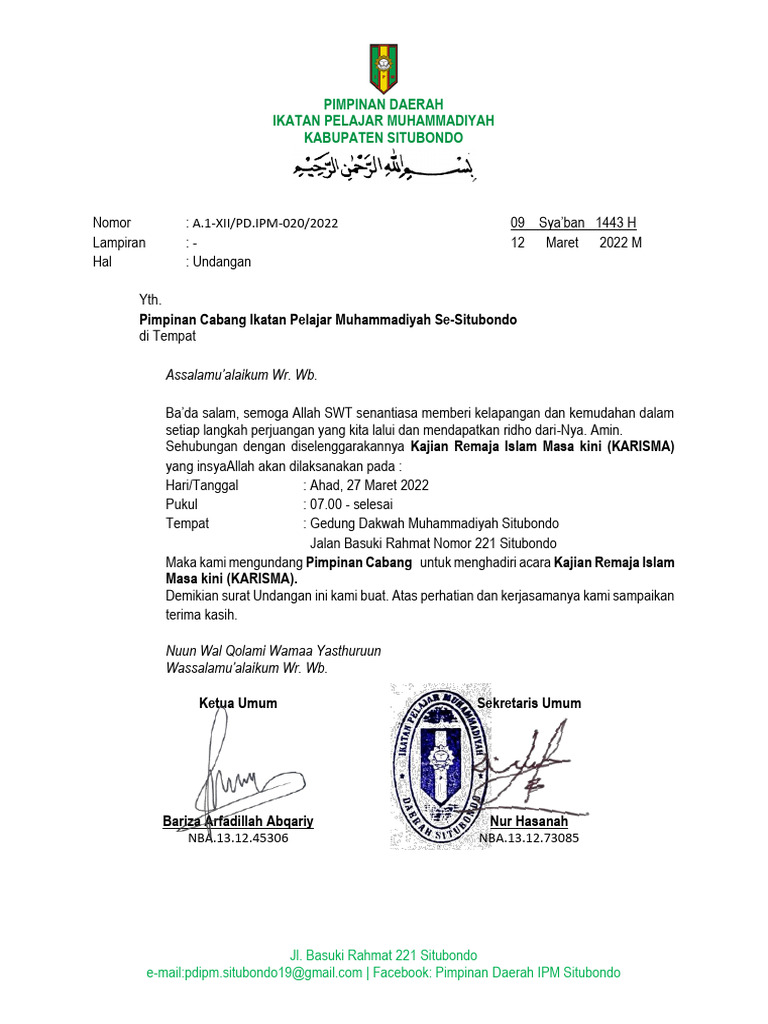 020 Undangan Karisma Cabang | PDF