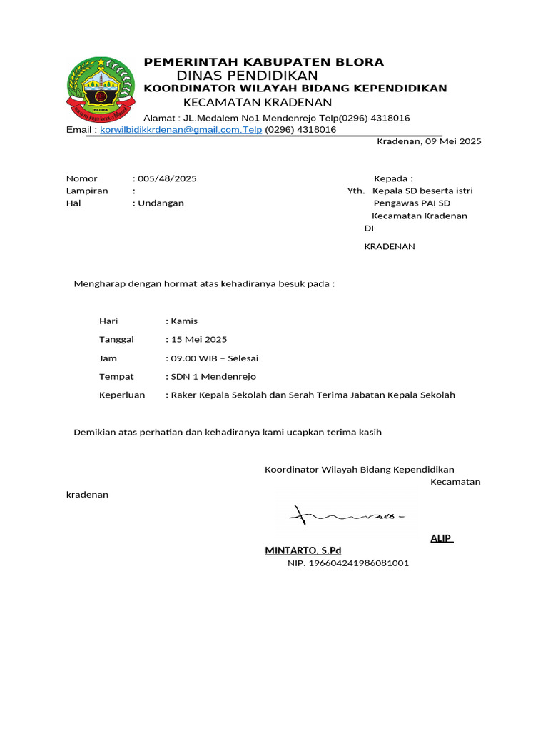 Undangan Raker Bulan Mei 2025 Korwil Kradenan | PDF