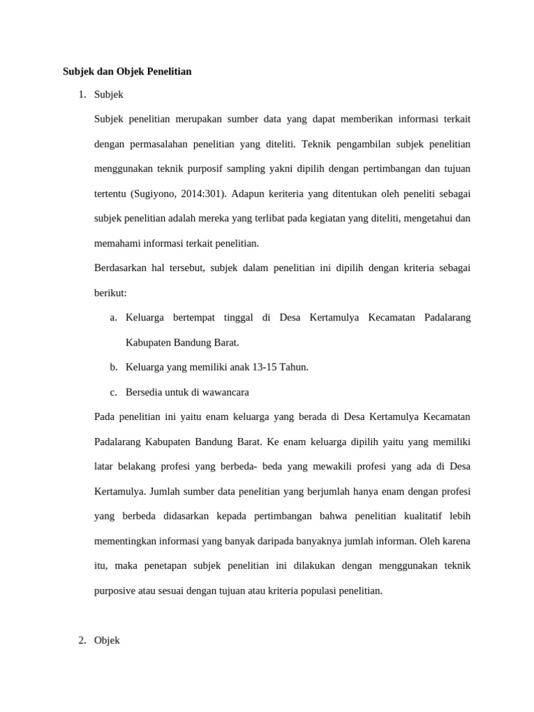 Subjek Dan Objek Penelitian | PDF