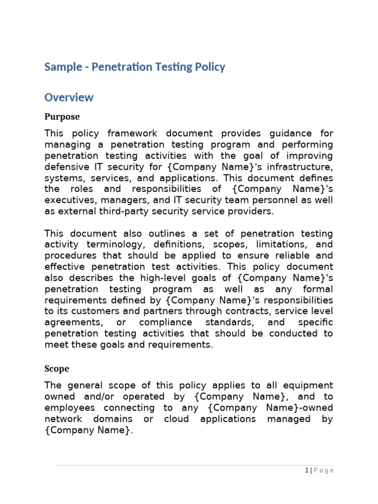 Penetration Testing Policy Framework | PDF | Computer Security | Security