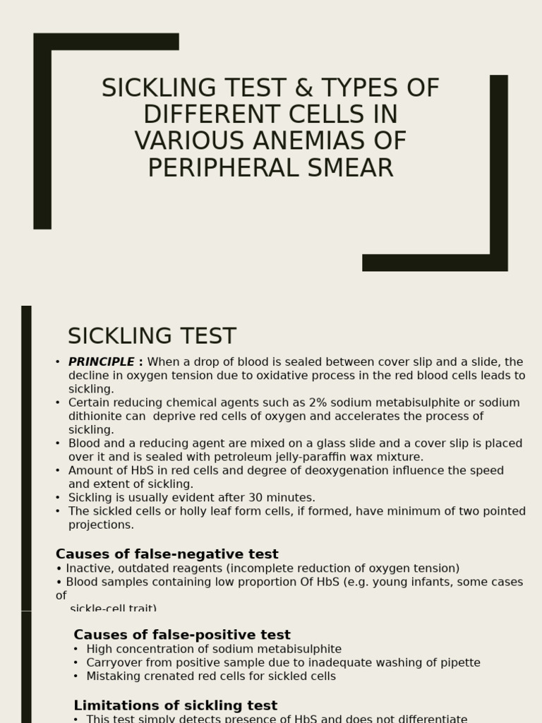 Sickling Test & Types of Different Cells In-1 | PDF | Anemia | Red ...