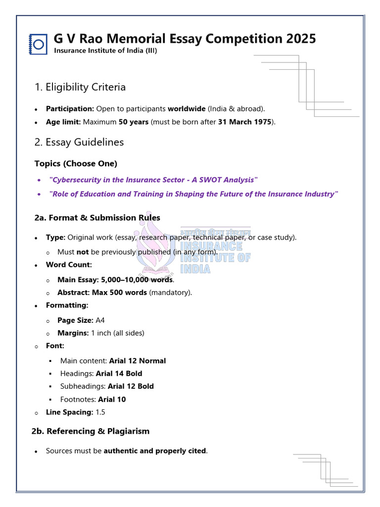 G V Rao Essay Competition Guidelines-2025 | PDF