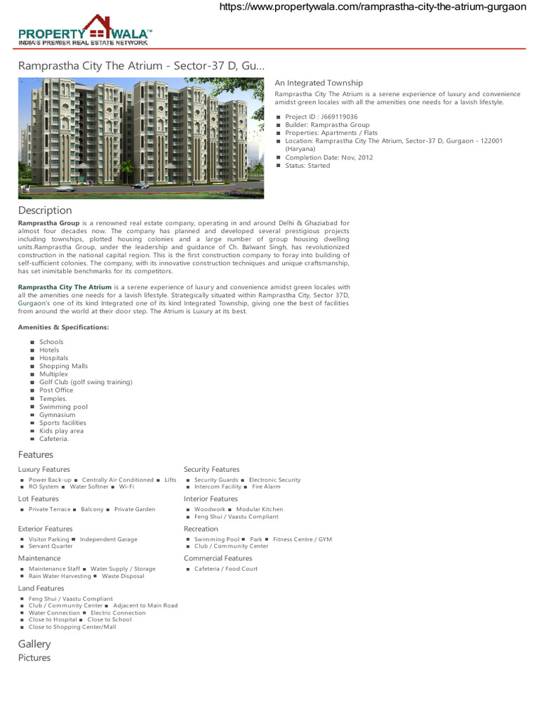 Ramprastha City The Atrium Gurgaon.j669119036 | PDF | Apartment