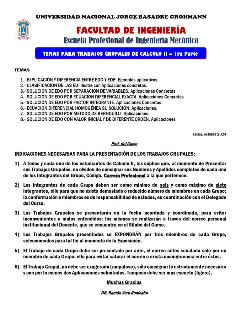 Temas para Trabajos de Cálculo II | PDF