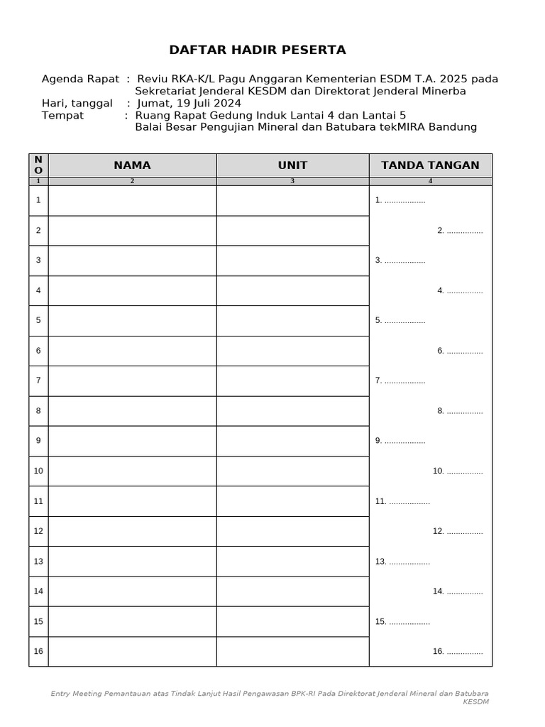 FORMAT Daftar Hadir 2025 | PDF