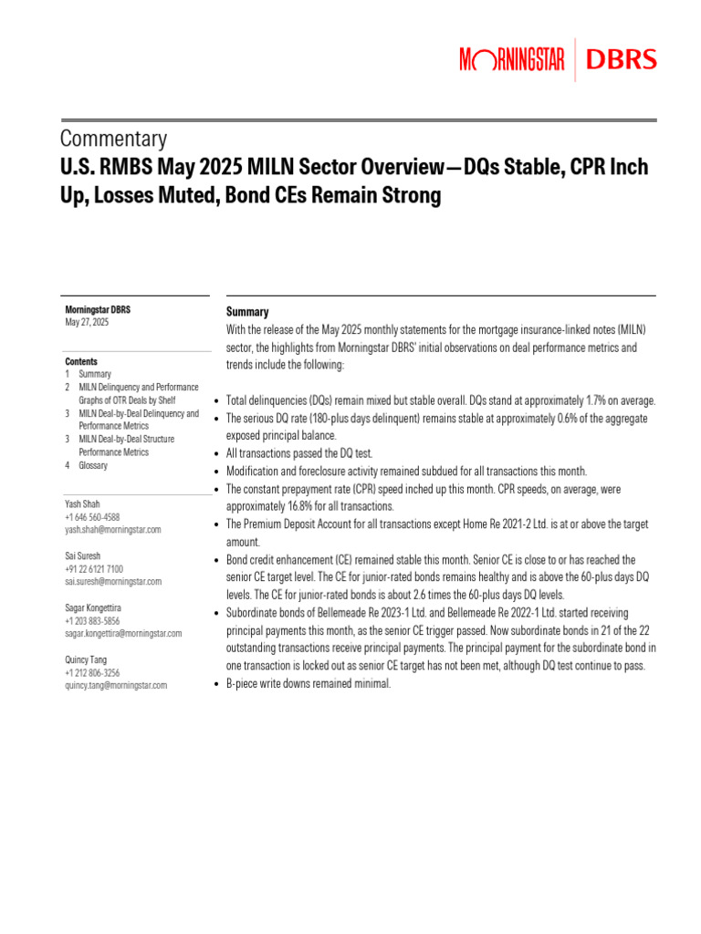 DBRS - MILN Performance Monthly - 20250528 | PDF | Investment Banking ...