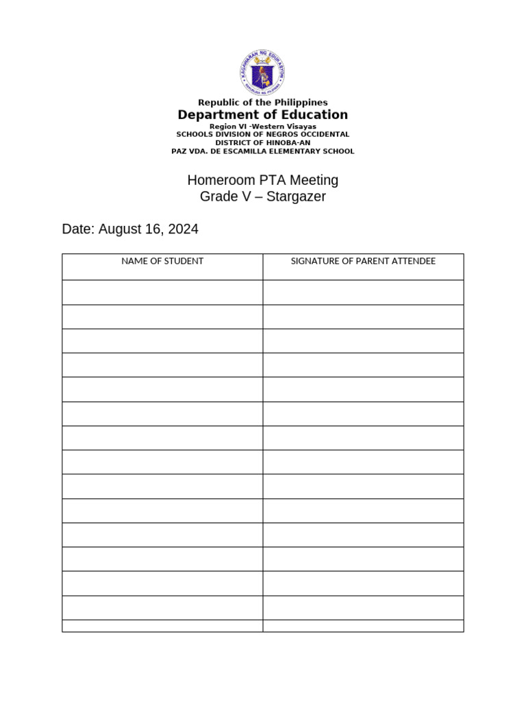 Hrpta Attendance Sheet | PDF