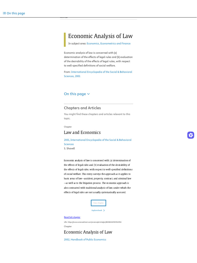 Economic Analysis of Legal Rules | PDF | Economics | Law And Economics