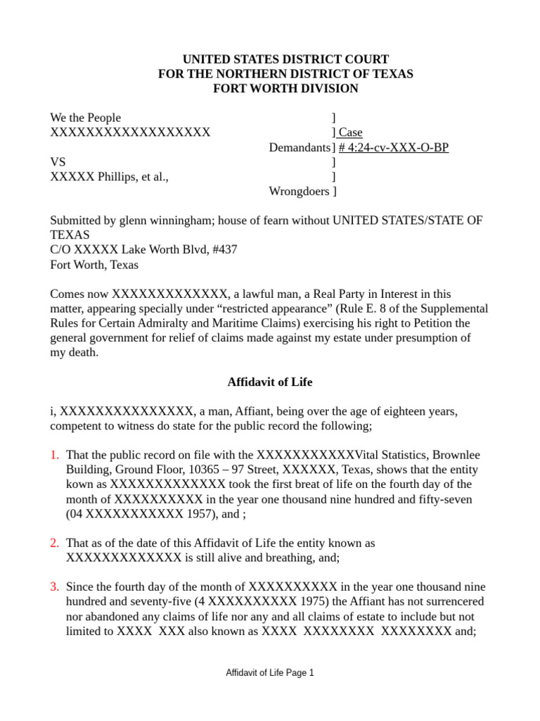 Affidavit of Life Generic | PDF | Affidavit | Legal Concepts