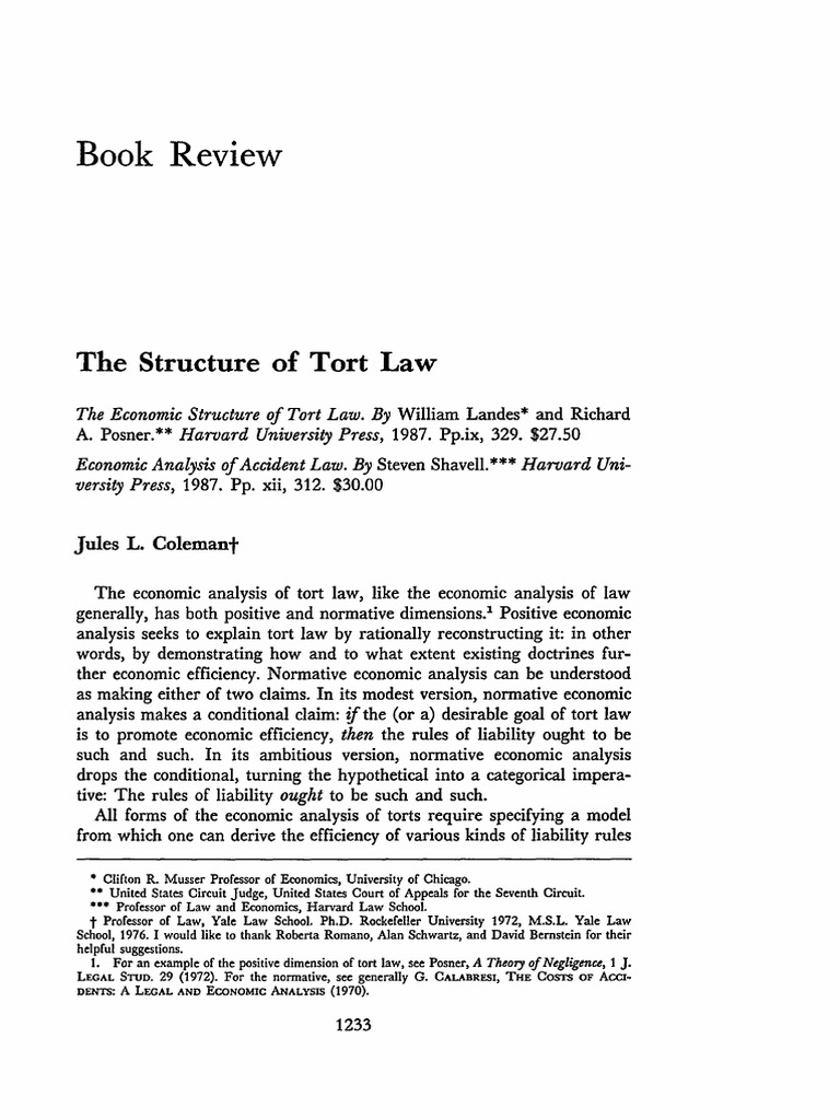 The Structure of Tort Law | PDF | Tort | Rationality
