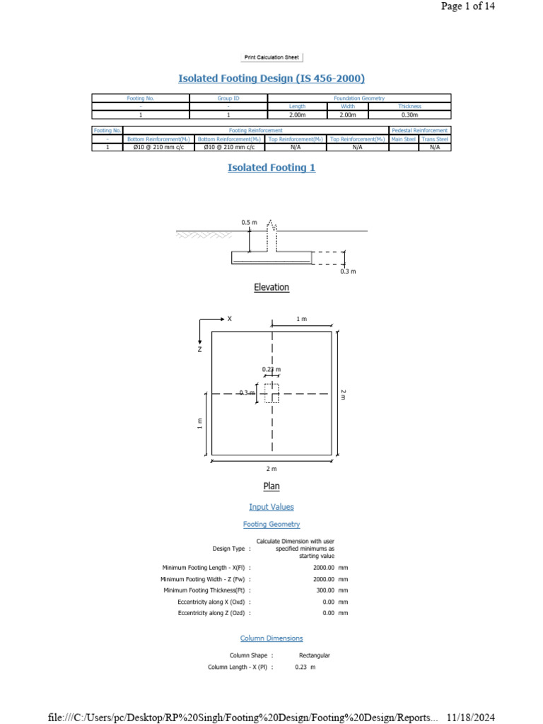 Isolated Footing Design Calculations | PDF | Structural Load | Deep ...