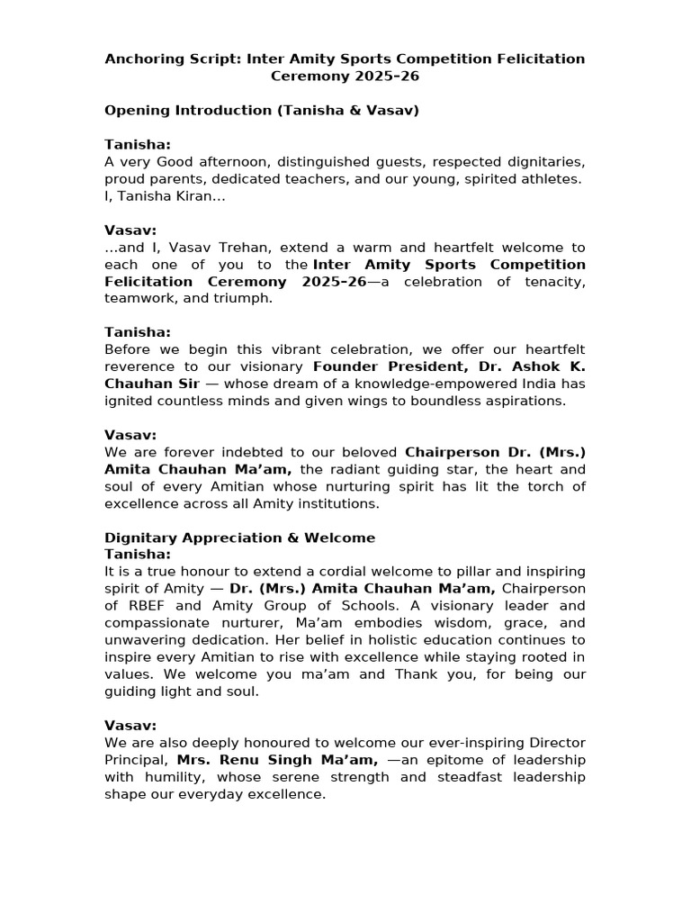 Anchoring Script Sports Felicitation 2025 | PDF