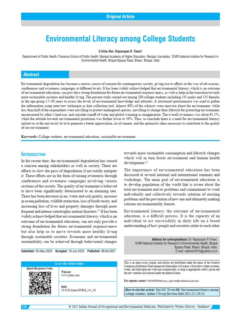 Environmental Literacy Among College Students.2 | PDF | Sustainability ...