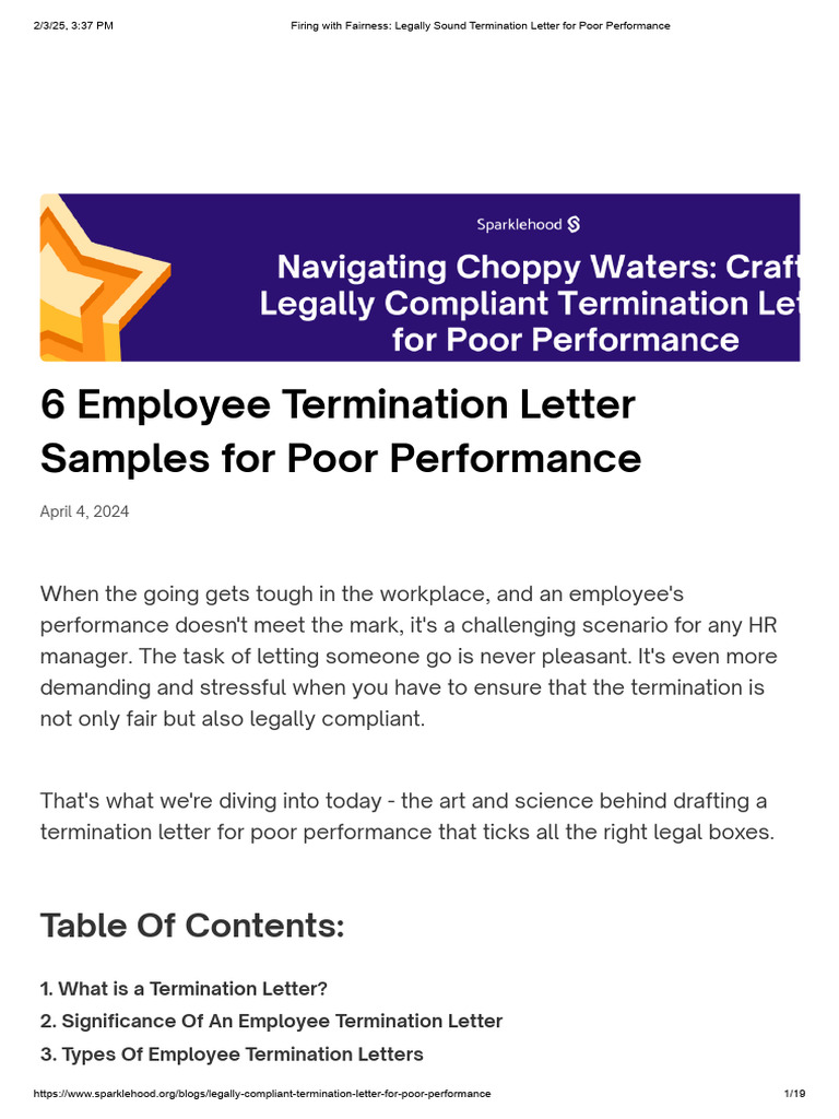 Termination Sample On Poor Performcanc | PDF | Employment | Layoff