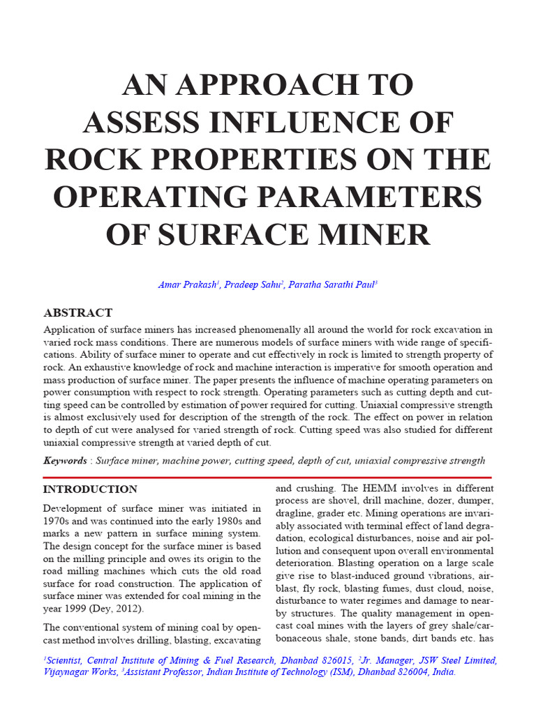 Rock Properties Impact on Surface Miner Performance | PDF | Mining ...
