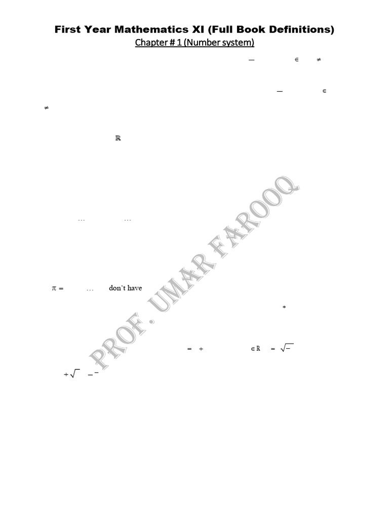 All Definitions of FIrst Year Maths | PDF | Set (Mathematics) | Polynomial