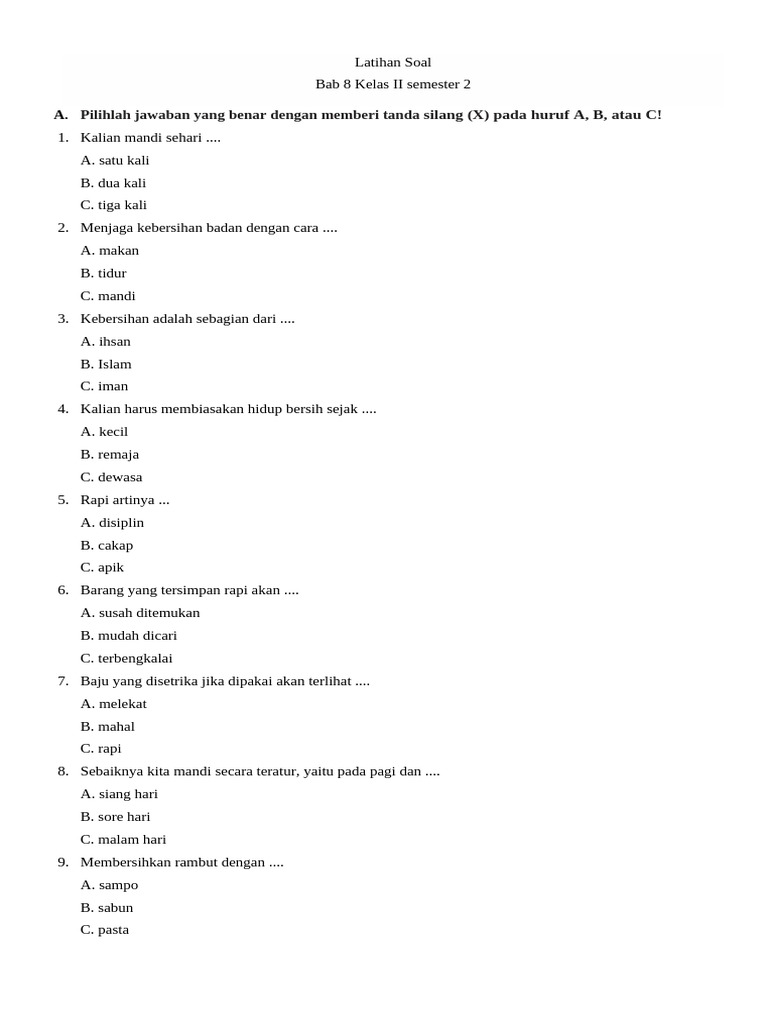 Latihan Soal Bab 8 Kelas II Semester 2 | PDF
