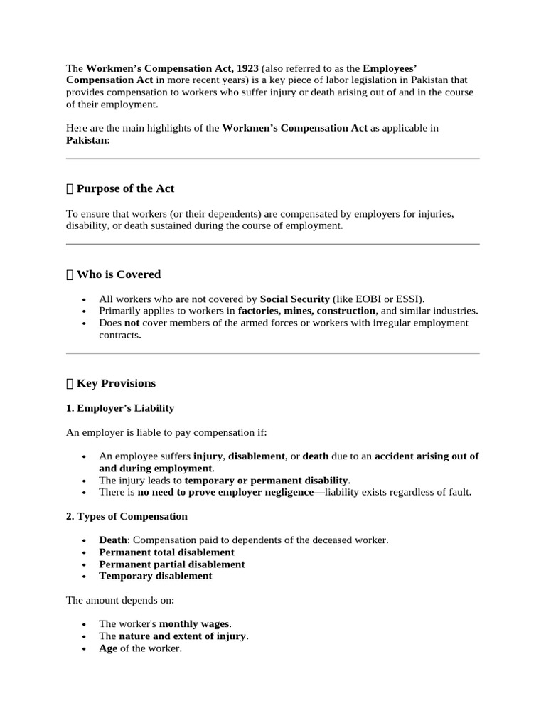The Workmen Compensation Act | PDF | Employment | Workers' Compensation