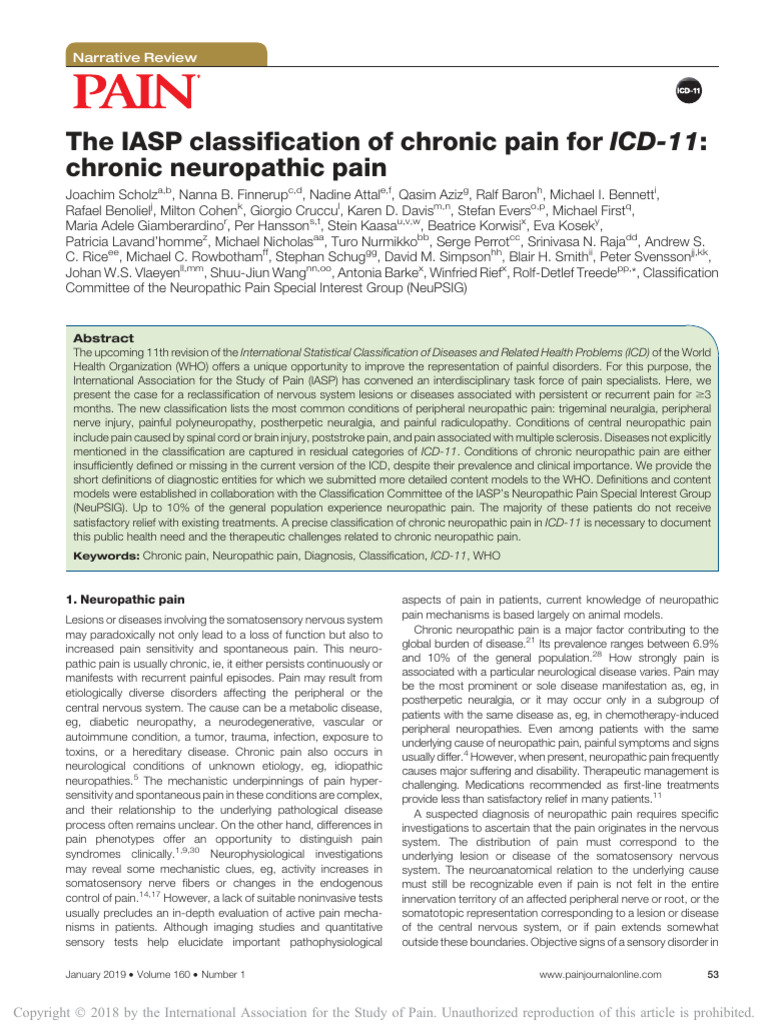 The IASP Classification of Chronic Pain For ICD-11 Chronic Neuropathic ...