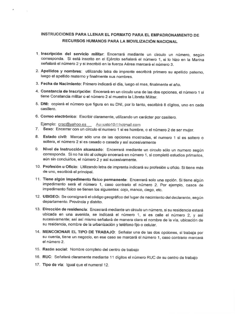 Instructivos Para Llenar El Formato Para El Emp. de Recursos Humanos | PDF