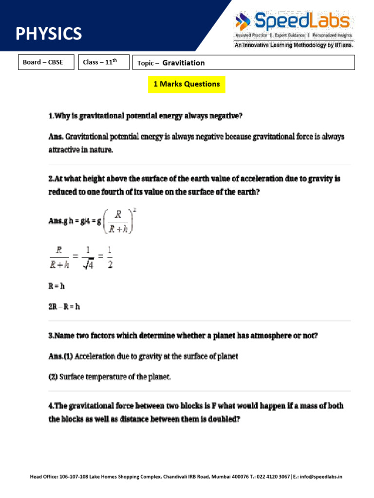 Gravitation - Solved Examples - Solved Example 2 | PDF | Physics | Physical Sciences