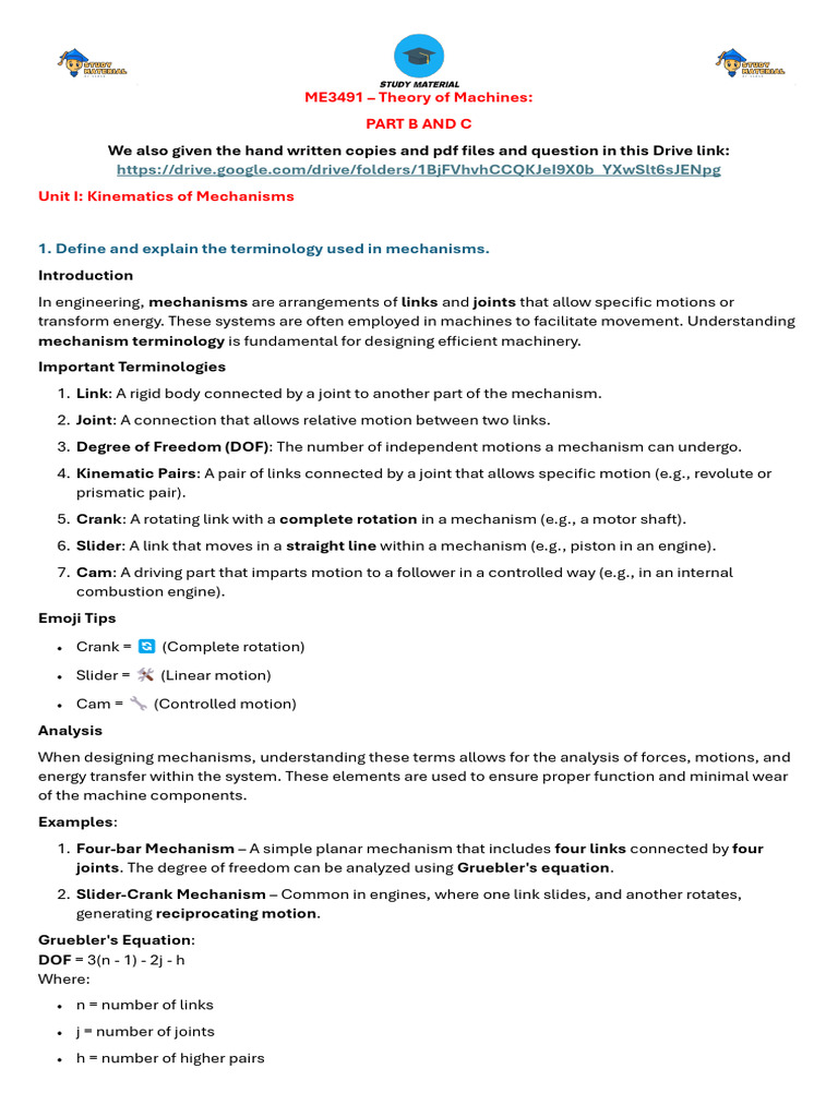 Exclusive Part B Theory of Machines in Mechanical Engineering | PDF ...
