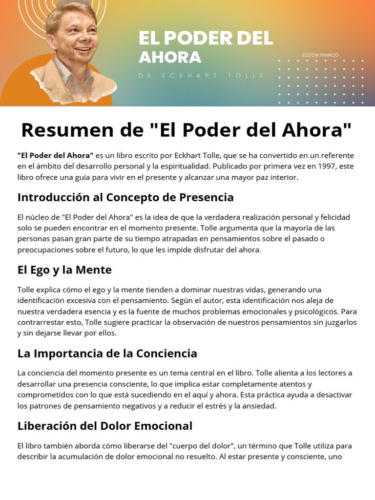 Resumen de "El Poder del Ahora" | PDF | Pensamiento | Las emociones
