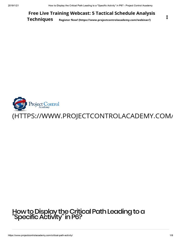 How To Display The Critical Path Leading To A - Specific Activity" in P6 - Project Control ...