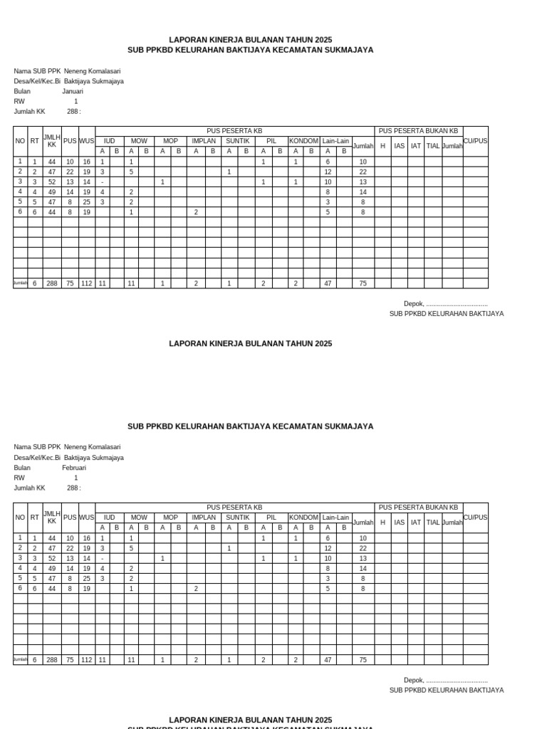 Laporan Kinerja Bulanan PPKBD 2025 | PDF
