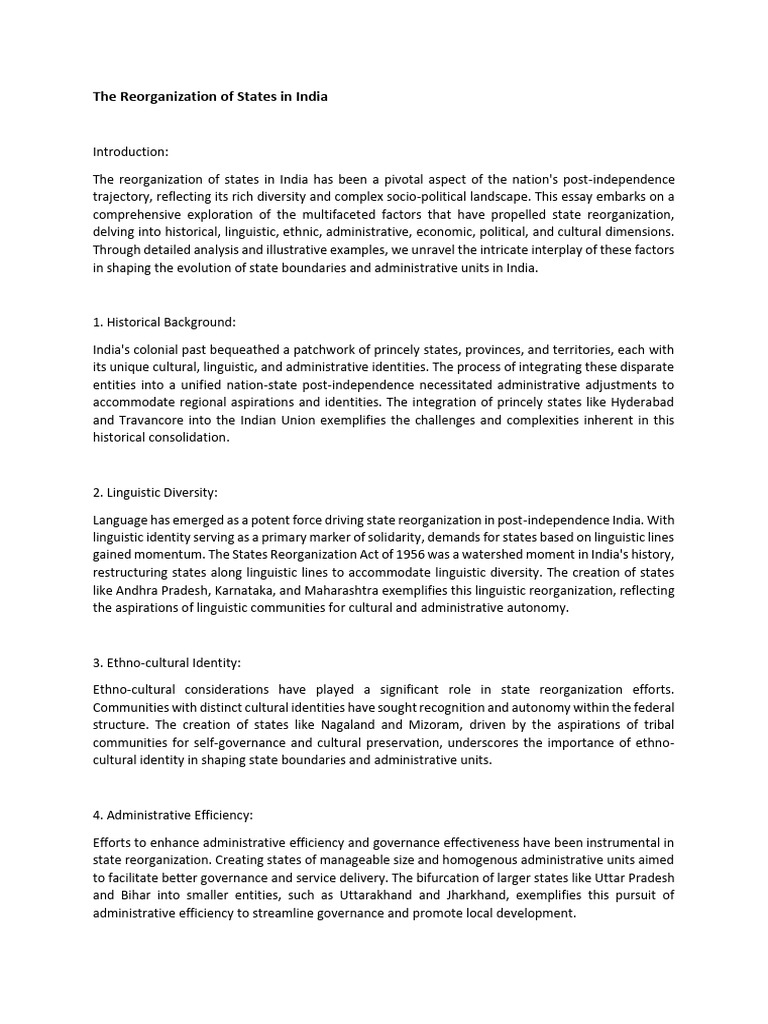 State Reorganization in India Explained | PDF | Governance ...