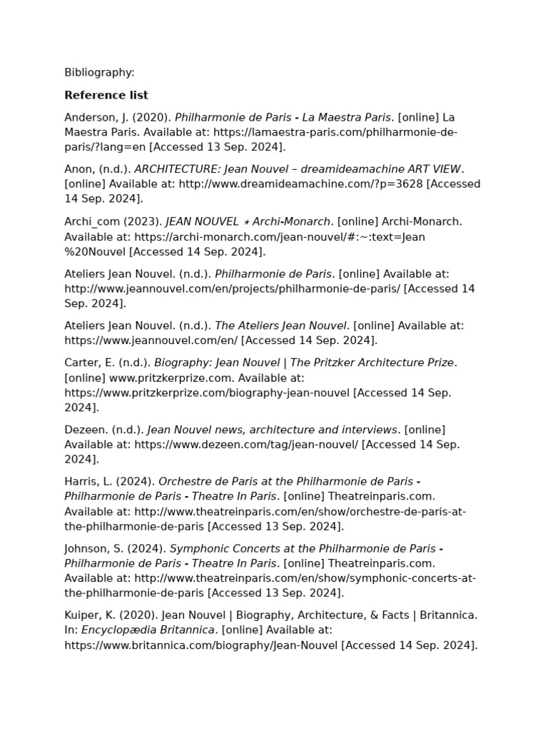 Visual Arts Bibliography Term 3 2024 Architecture Philharmonie de Paris ...