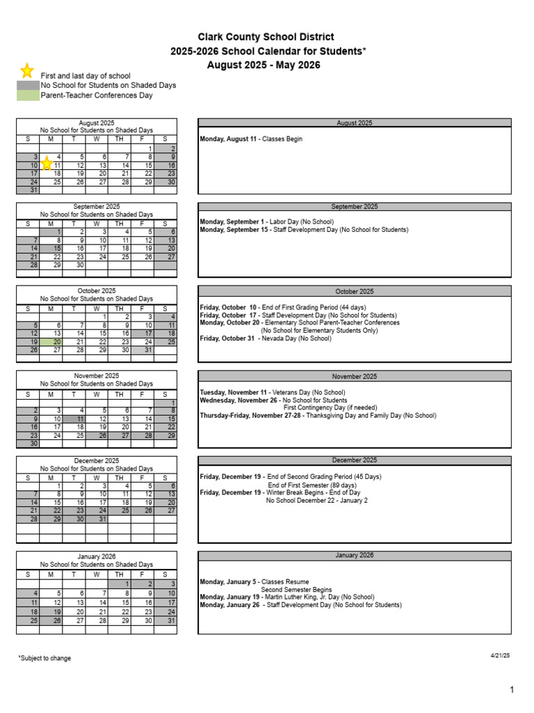 2025 2026 School Calendar Students Updated Final | PDF | Academic Term ...