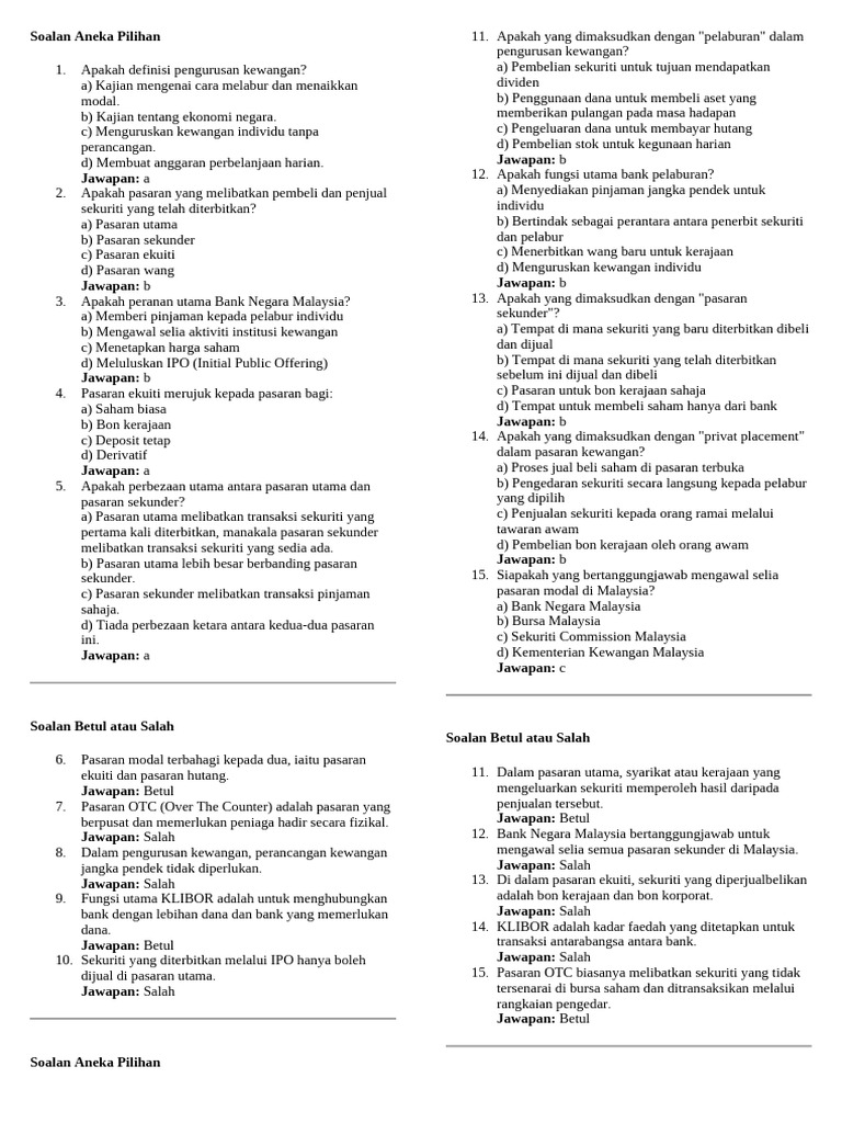 Soalan Aneka Pilihan | PDF