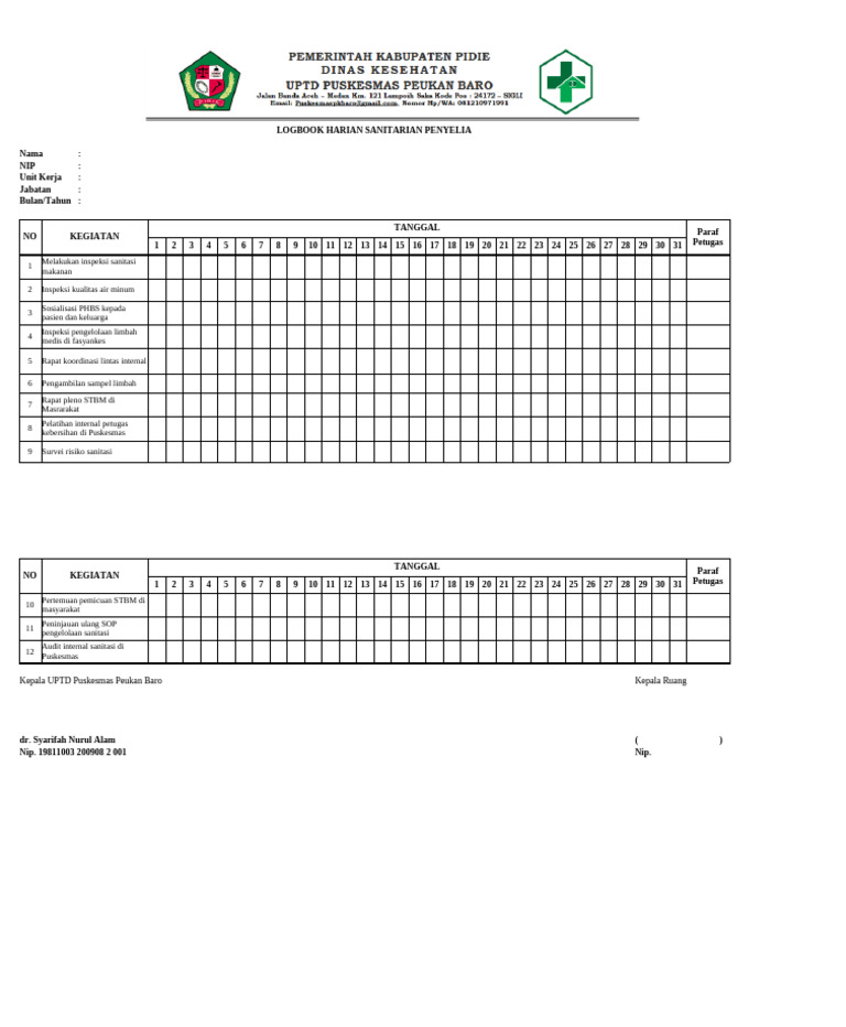 Logbook Sanitarian - Penyelia | PDF